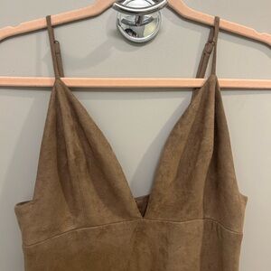 House of CB | Dresses | House Of Cb Suede Midi Dress V Neck Taupe Euc ...